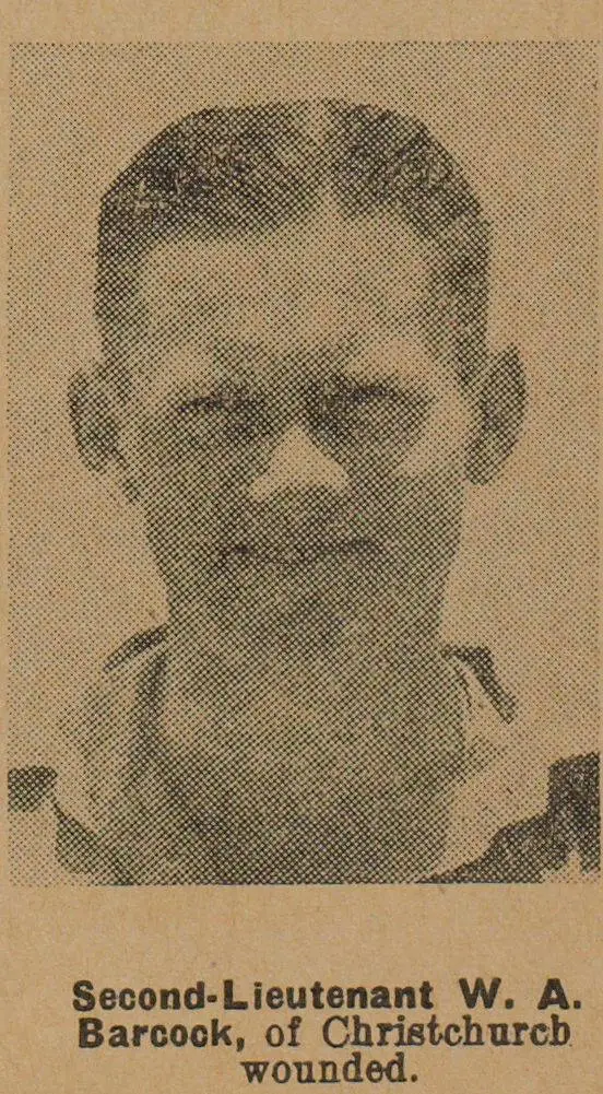 Second-Lieutenant W. A. Barcock, of Christchurch wounded | Record | DigitalNZ