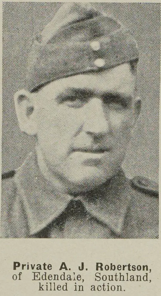 Private A. J. Robertson, of Edendale, Southland, killed in action ...
