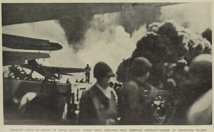 Dramatic scene at height of naval battle: enemy shell explodes near ...