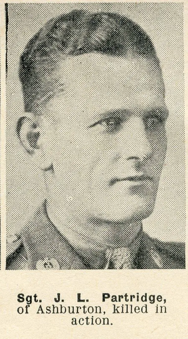 Sgt. J. L. Partridge, of Ashburton, killed in action | Record | DigitalNZ