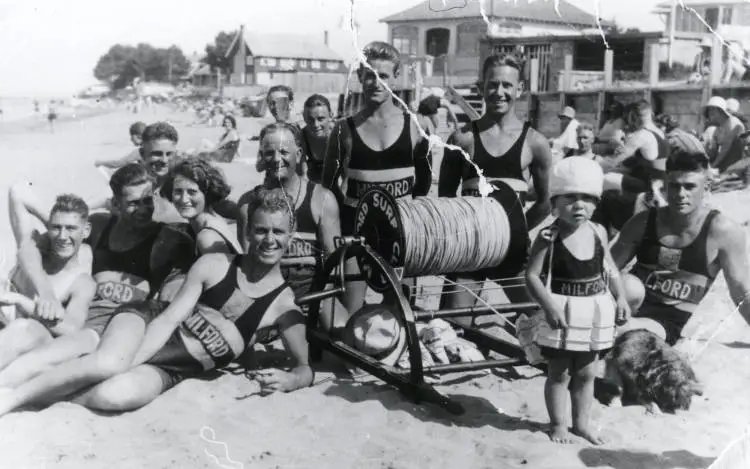 Milford Surf Club members, Milford Beach. | Record | DigitalNZ