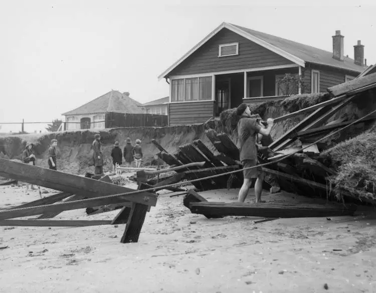 Milford Beach after storm, showing erosion. | Record | DigitalNZ