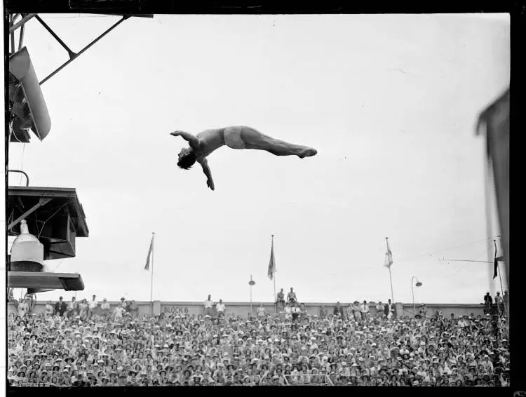 George Athans in the Men's 3 Metre Springboard Diving, British Empire ...