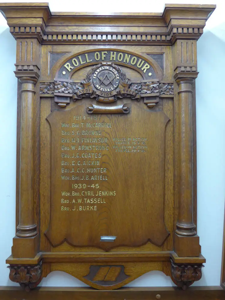 Franklin Lodge No. 2138 E.C. roll of honour, Matakohe Kauri Museum, 2016 | Record | DigitalNZ