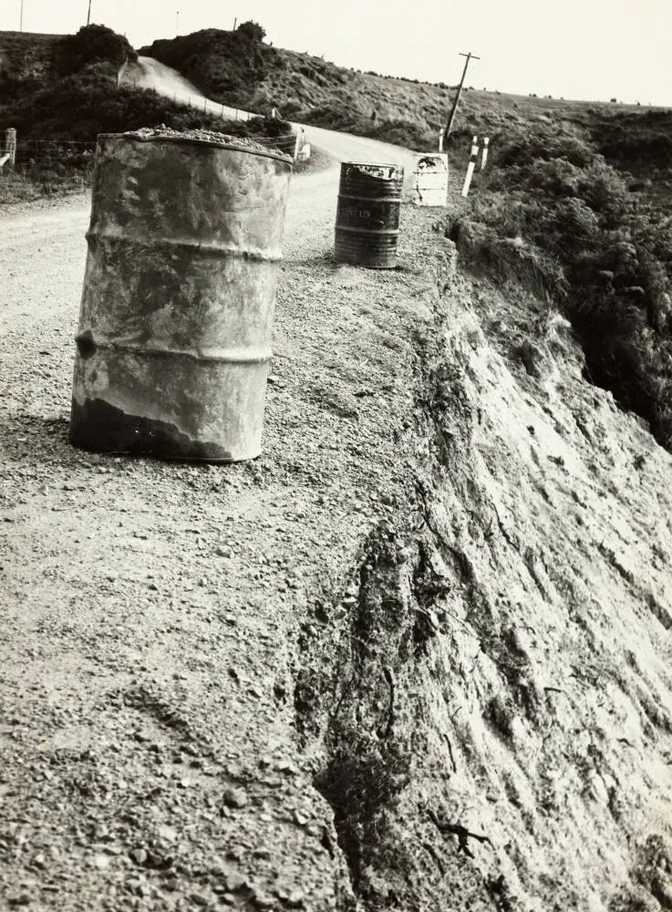 Crumbling road, Whitford, 1966 | Record | DigitalNZ