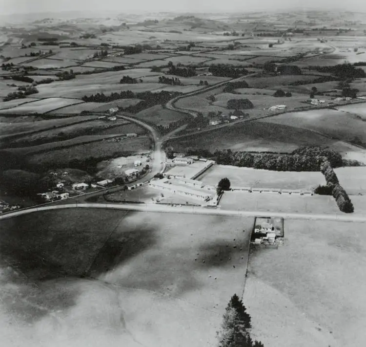 Aerial view, Howick District High School, 1954 | Record | DigitalNZ