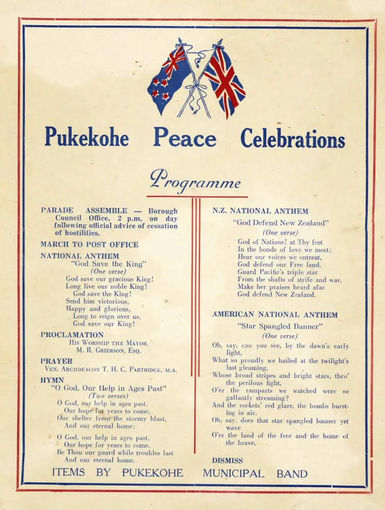 Peace programme, Pukekohe, 1945. | Record | DigitalNZ