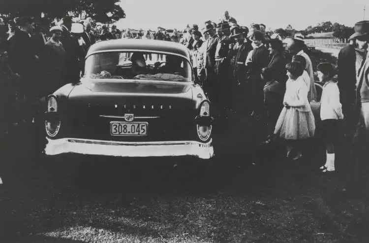 First car across new bridge, Orere, 1963 | Record | DigitalNZ