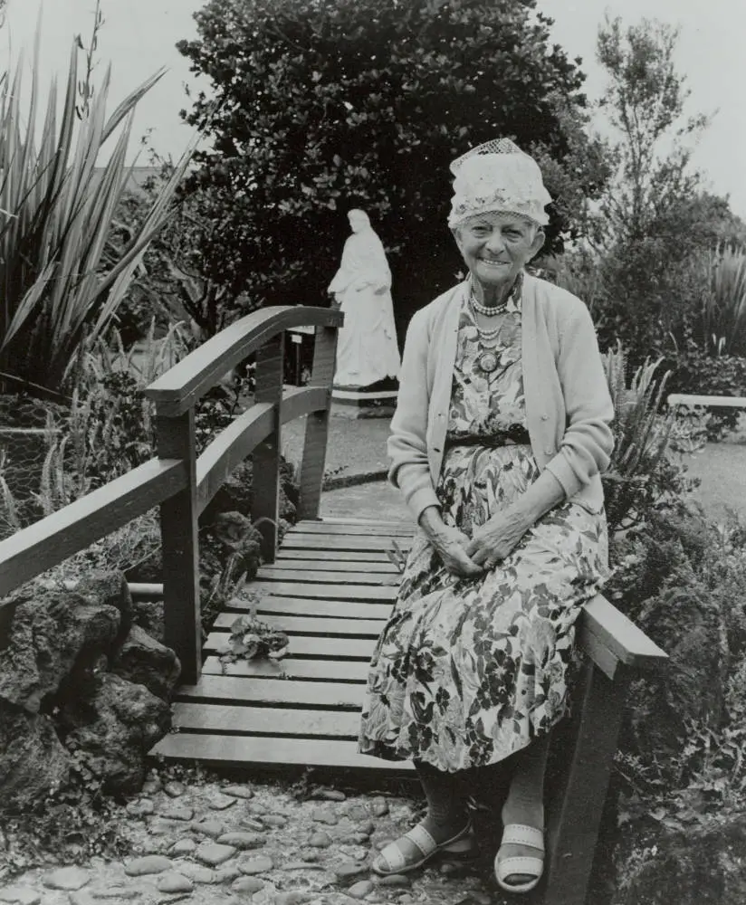 Emilia Maud Nixon in her garden, Howick, 1960 | Record | DigitalNZ