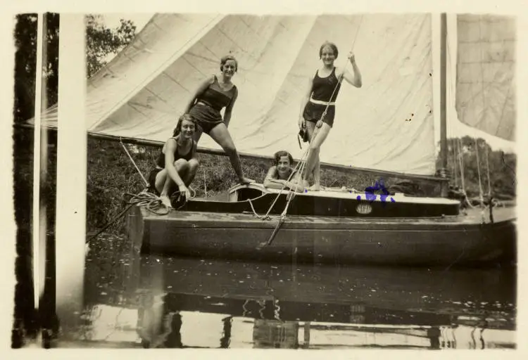 Bussey sisters of Henderson on family yacht. | Record | DigitalNZ