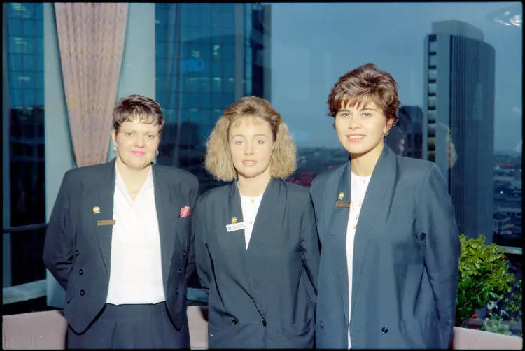 Parkroyal Hotel staff, Customs Street East, 1991 | Record | DigitalNZ