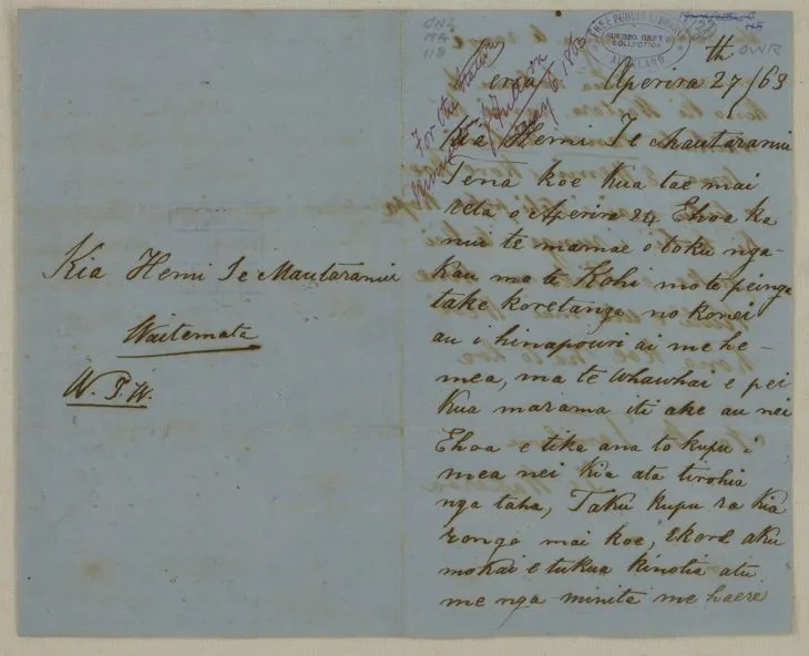Letter to Hemi Te Mautaranui [James Francis Fulloon, 1840-1865] at ...