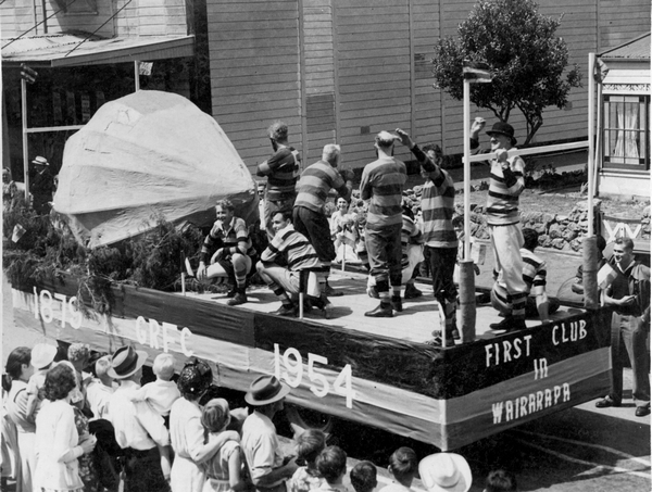 Greytown Rugby Club float in centennial parade, Greytown | Record ...