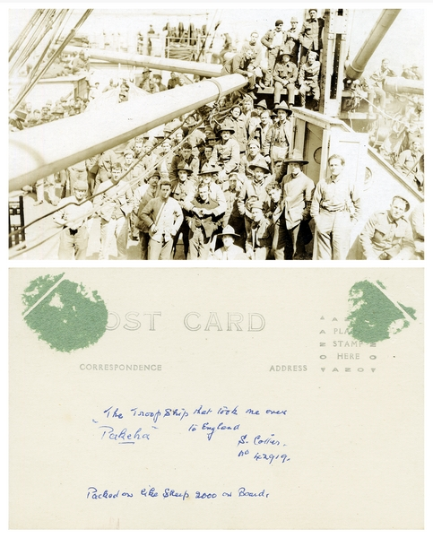 Troopship 'Pakeha' en route to England : postcard | Record | DigitalNZ