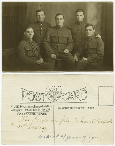 Tom Orr and four Greytown soldiers : digital postcard | Record | DigitalNZ