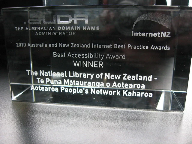 Internet Best Practice Award, engraving | Record | DigitalNZ