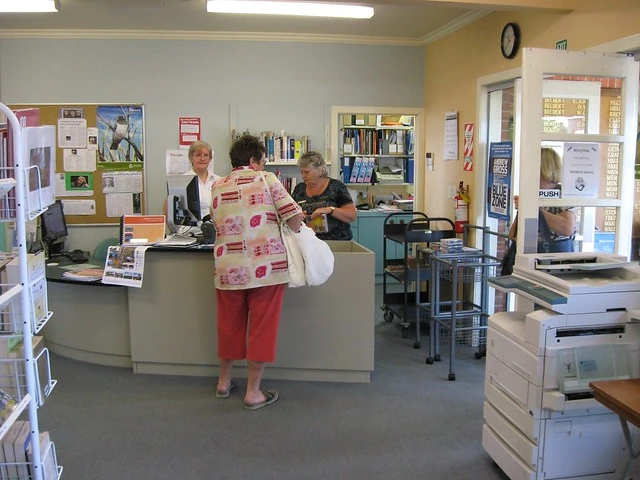 Wellsford Library, staff desk and entrance | Record | DigitalNZ
