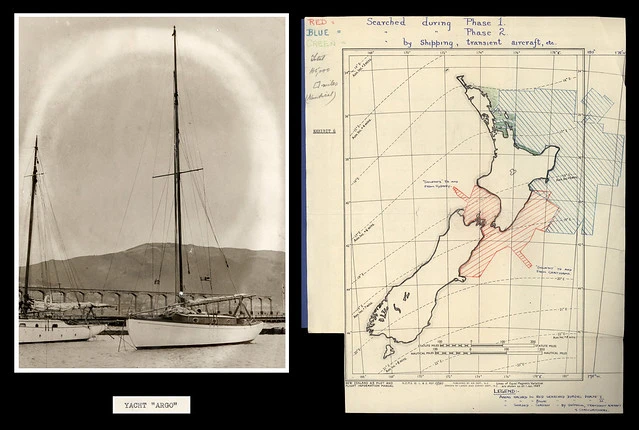 Photograph of 'Argo' and map of search area after Centennial yacht race ...