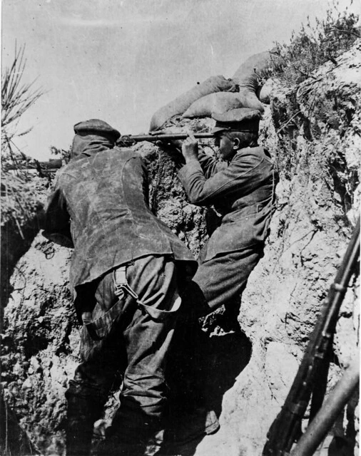 World War I soldiers in a trench during the Gallipoli campaign in ...
