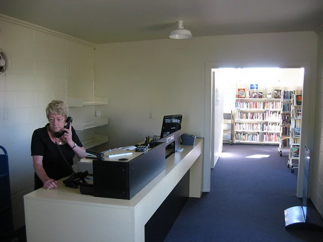 Staff desk, Kaiapoi temporary library | Record | DigitalNZ
