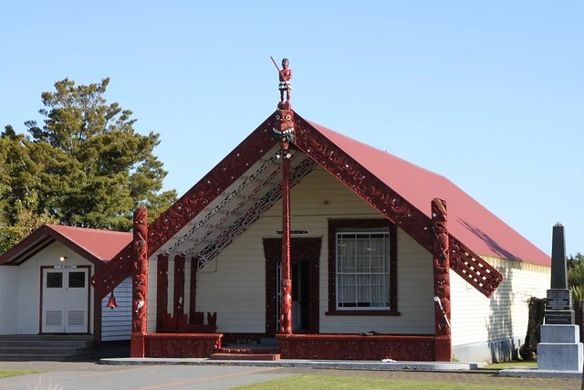 Meeting house; Awahou Marae, Ngongotaha, Bay of Plenty, New Zealand ...