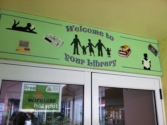 Fairlie Library front door sign | Record | DigitalNZ