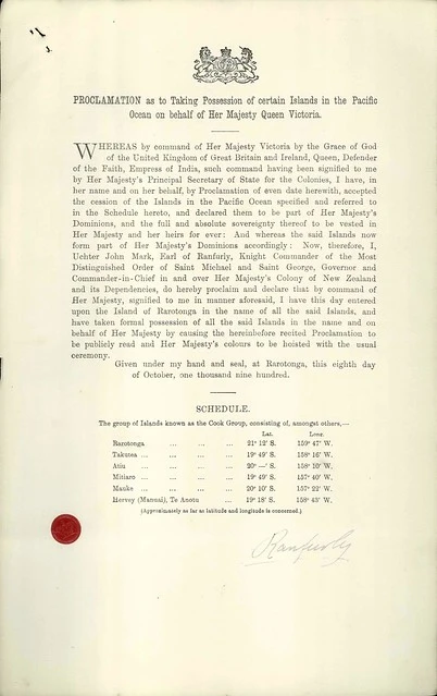Proclamation taking possession of Cook Islands on behalf of Queen ...