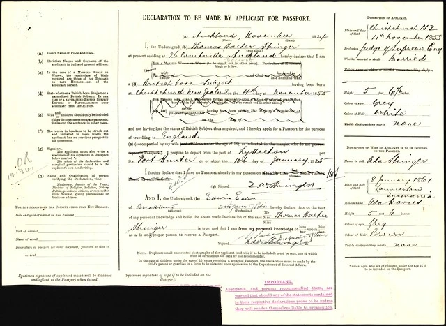 Thomas Walter Stringer & Ada Stringer passport application (19240 ...