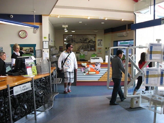 Main entrance, Huntly Library | Record | DigitalNZ