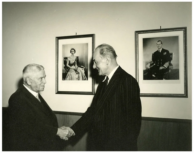 PM Walter Nash with Sir George Mallaby, 1959 | Record | DigitalNZ