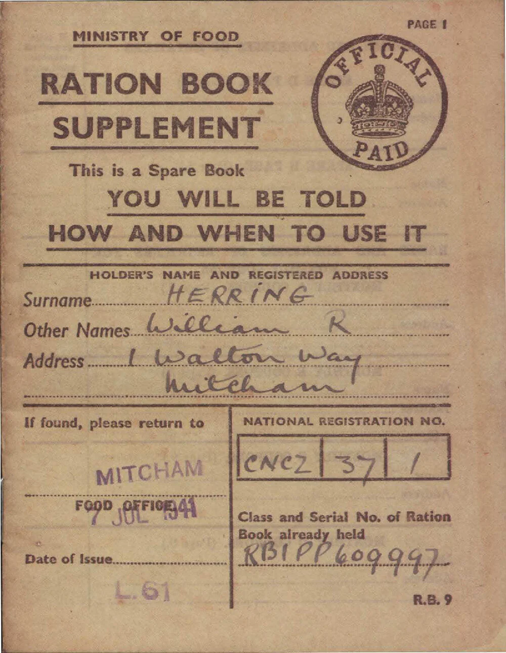 Ration book supplement, Second World War, 1941 | Record | DigitalNZ