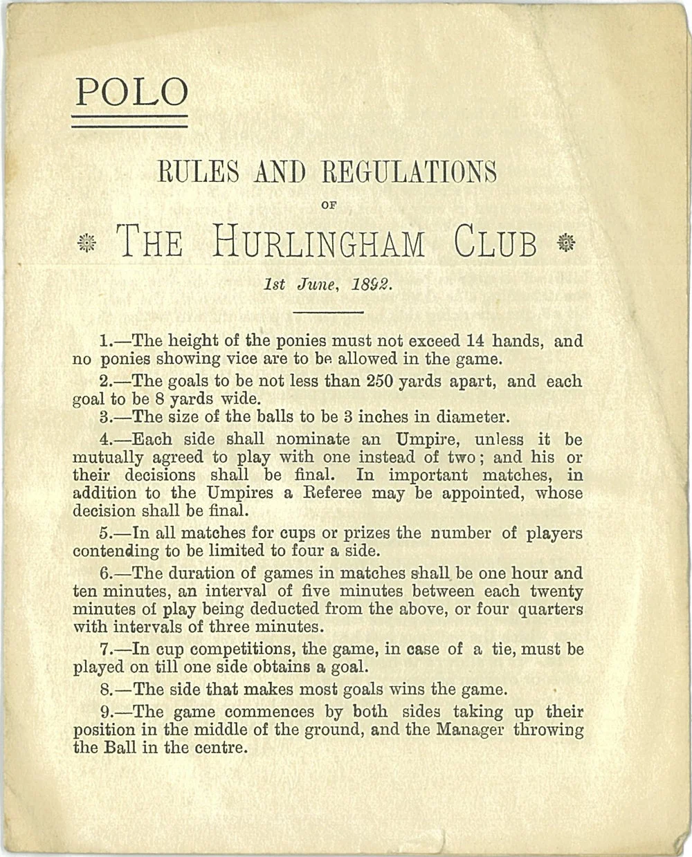 The Hurlingham Club Rules and Regulations, 1 June 1892 | Record | DigitalNZ