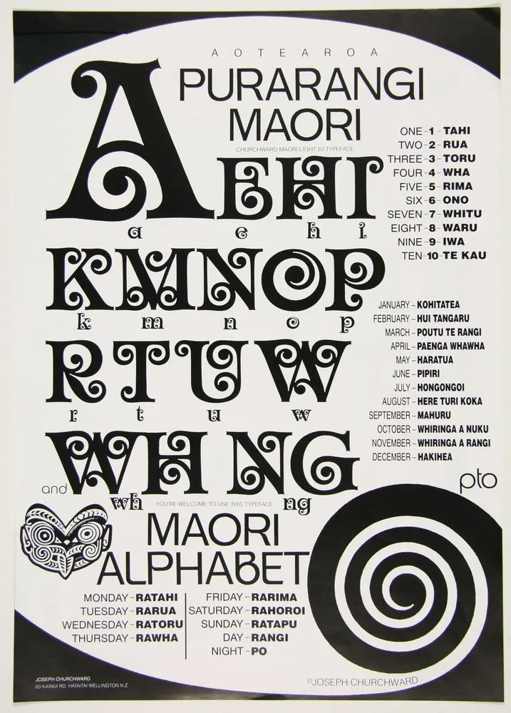 Churchward Aoteraoa Purarangi Alphabet Poster | Record | DigitalNZ