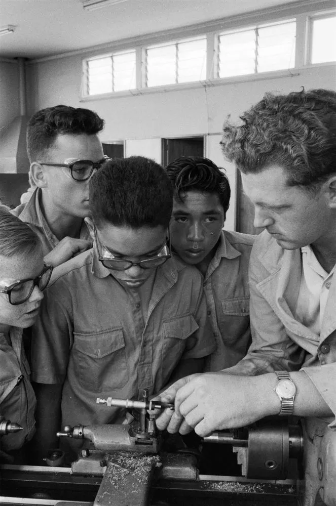High school boys in workshop | Record | DigitalNZ