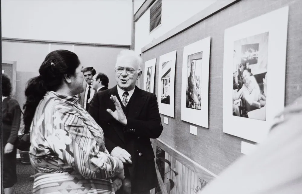 Brian Brake at an exhibition opening of his work at Tasman pulp and ...