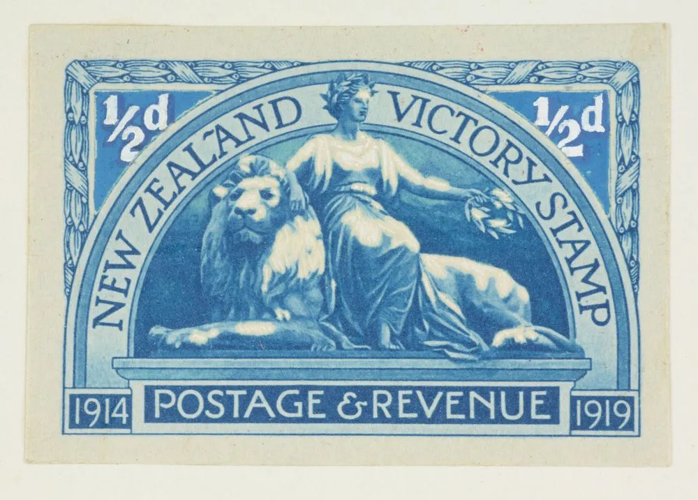 Original wash drawing for Half penny Victory stamps | Record | DigitalNZ