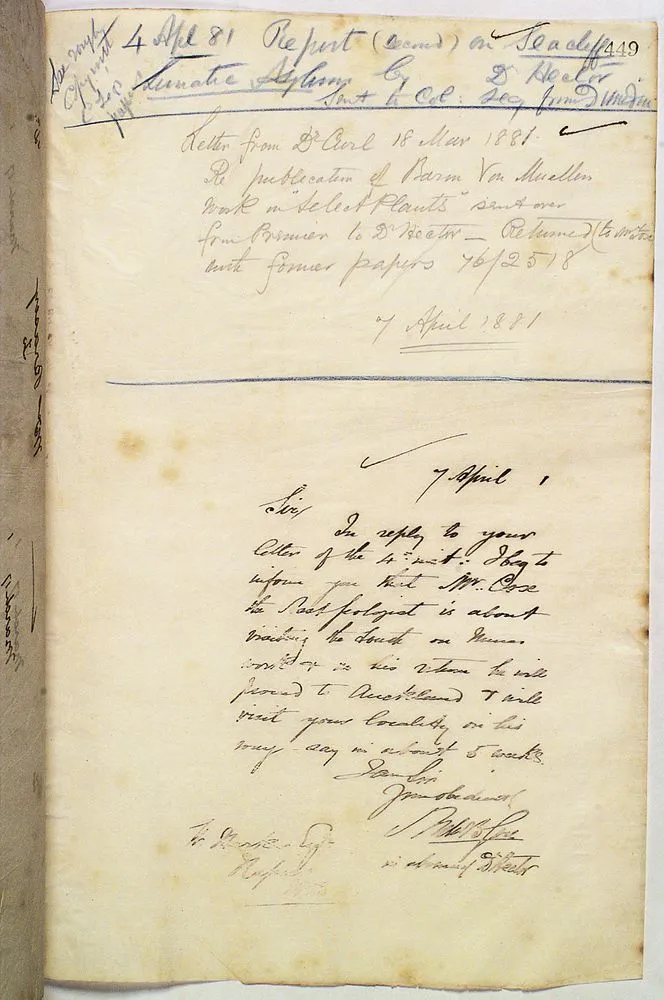 Outward Letter: Colonial Secretary 4 April 1881, Page 449: Report on ...