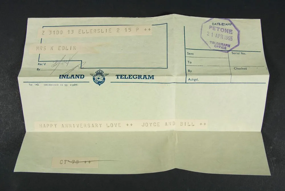 Wedding anniversary telegram | Record | DigitalNZ