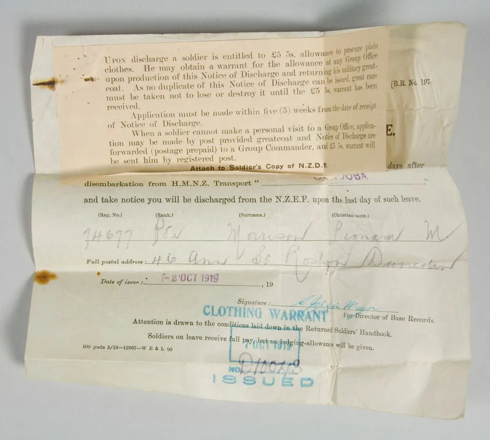 Leave on Discharge Certificate | Record | DigitalNZ