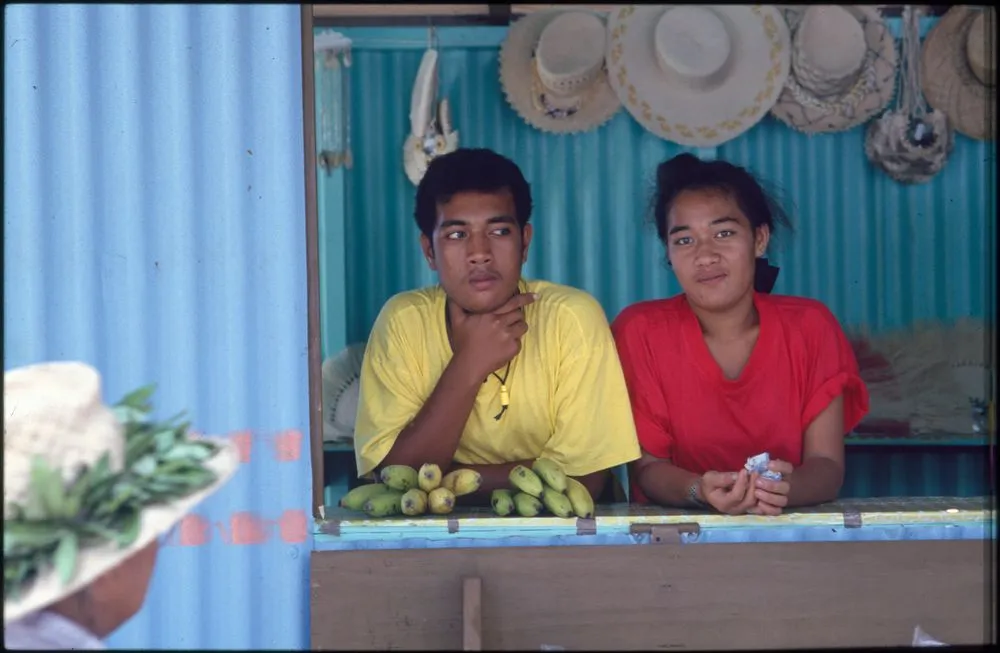 Two children behind counter | Record | DigitalNZ