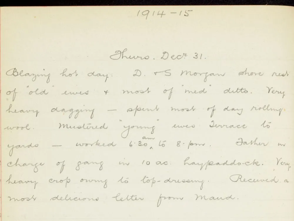 George Leslie Adkin diary entry Thursday 31 December 1914 | Record ...
