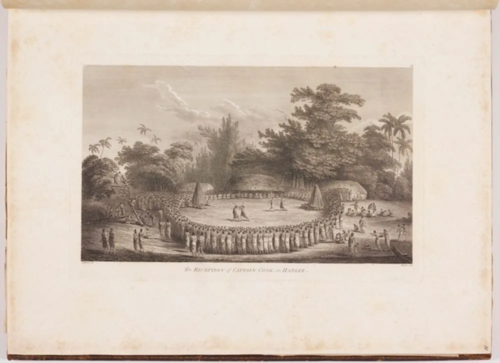 The reception of Captain Cook, in Hapaee. Plate 14. From the book ...