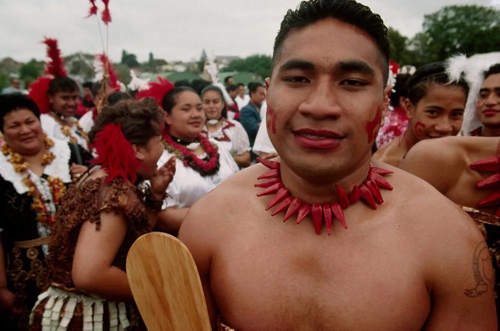 Male dancer at dedication of Vaine Mo'onia (The True Vine) church ...