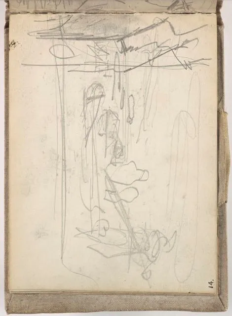 Unfinished figure and landscape study. From: A Marken sketchbook. | Record | DigitalNZ