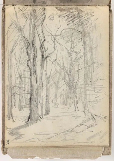 Landscape sketch of pathway through some trees. From: A Marken ...