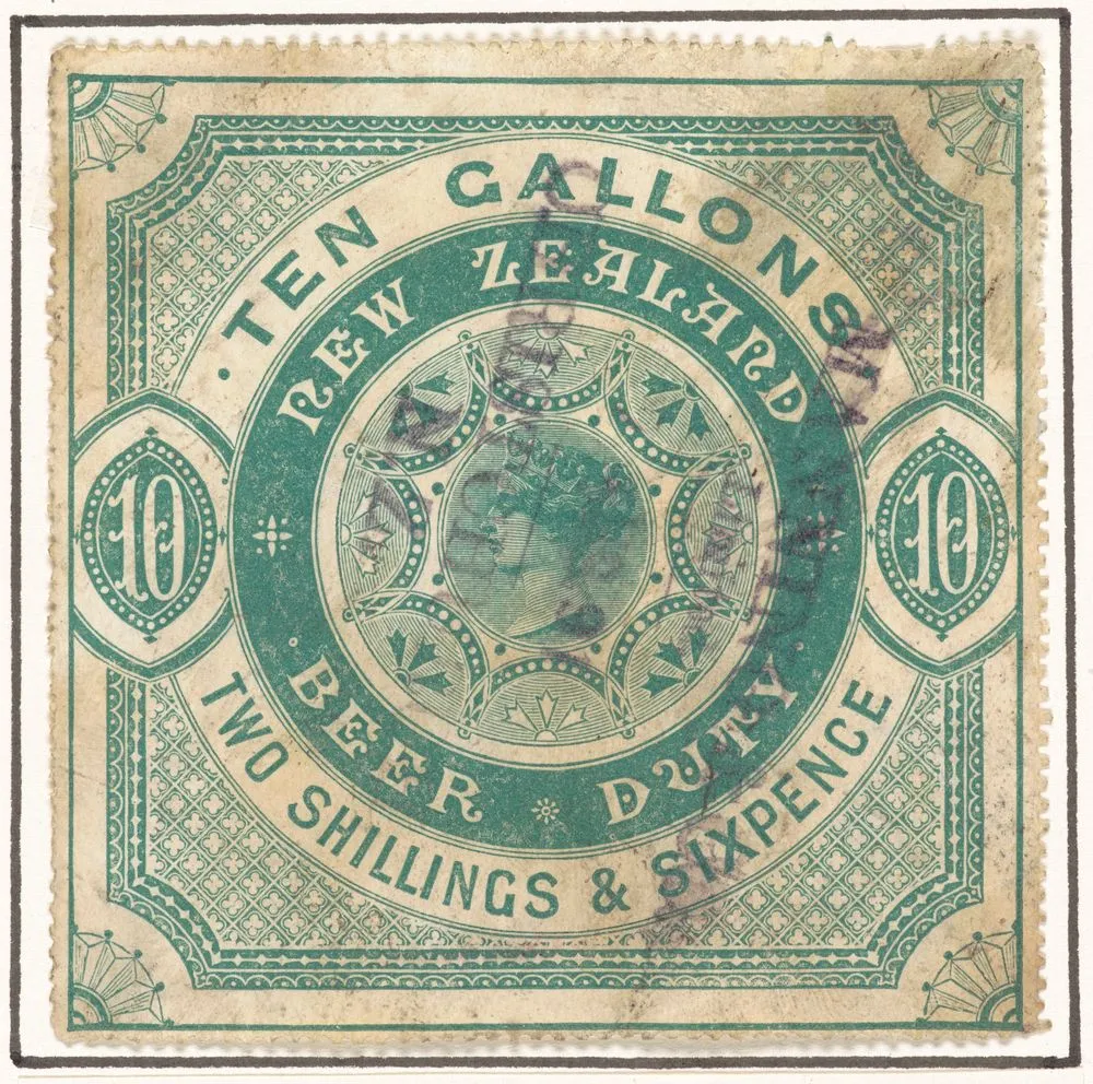 Beer duty stamp, ten gallons | Record | DigitalNZ