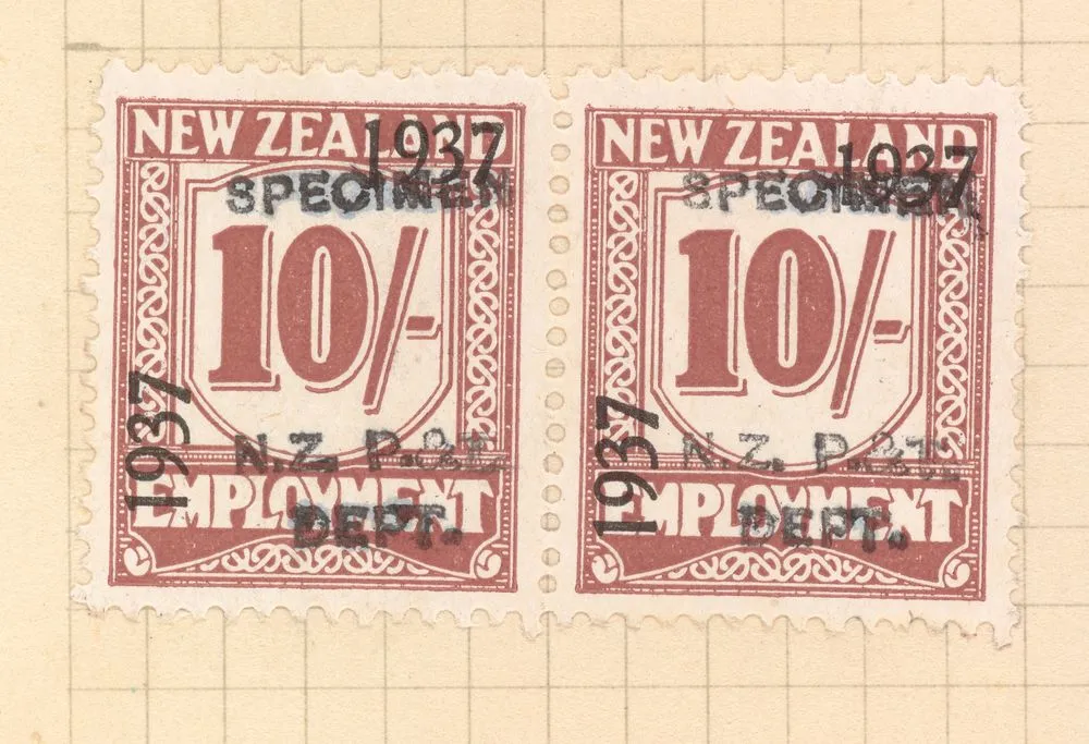 Block of ten shillings Unemployment Relief stamps overprinted '1937 ...
