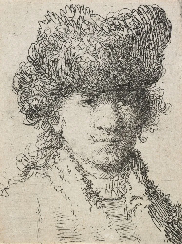 Self-portrait in a fur cap: bust. | Record | DigitalNZ