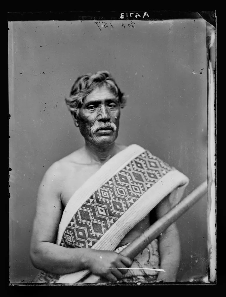 Maori man, moko, moustache, cloak | Record | DigitalNZ