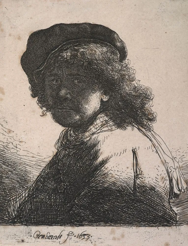 Self-portrait in a cap and scarf with the face dark: bust. | Record ...